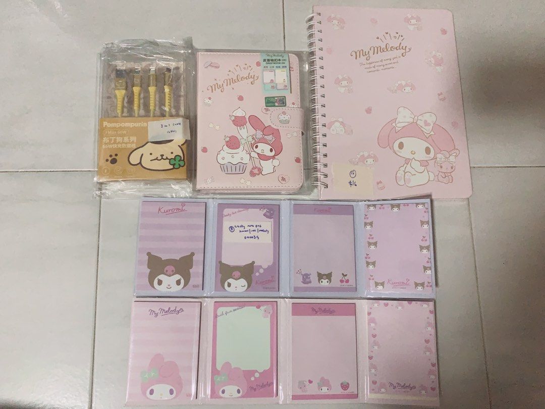 Sanrio character notebook pouch book divider 3 in 1 cable sticky note ...