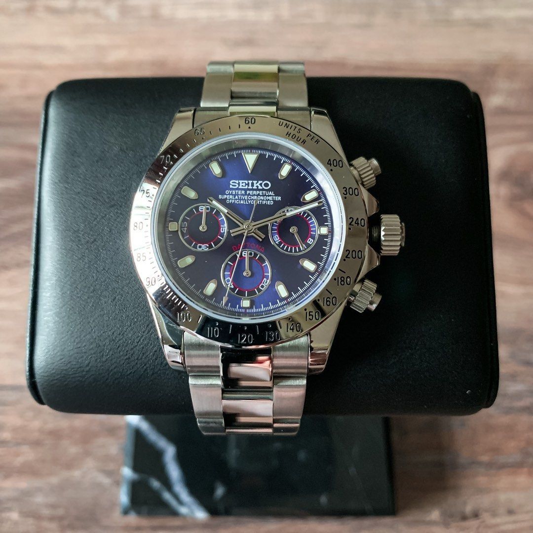 Seiko Cosmograph Daytona Platinium Blue & Silver Watch, Luxury, Watches ...