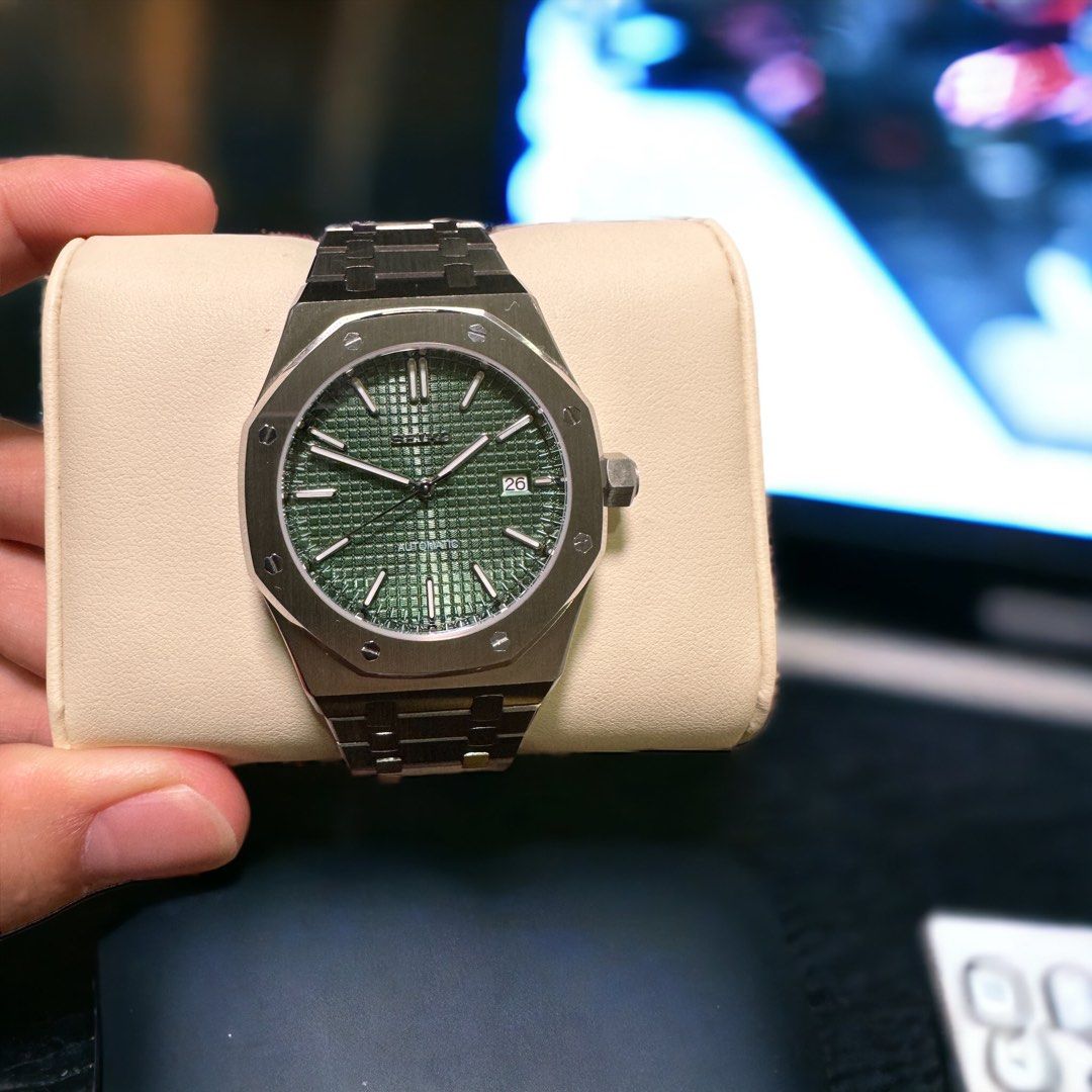 Seiko Mod - 42mm AP Olive Green Dial Octagonal Design Watch, Men's ...