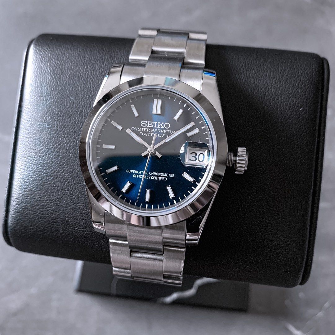 Seiko Oyster Perpetual Datejust Navy Blue & Silver Watch, Luxury ...