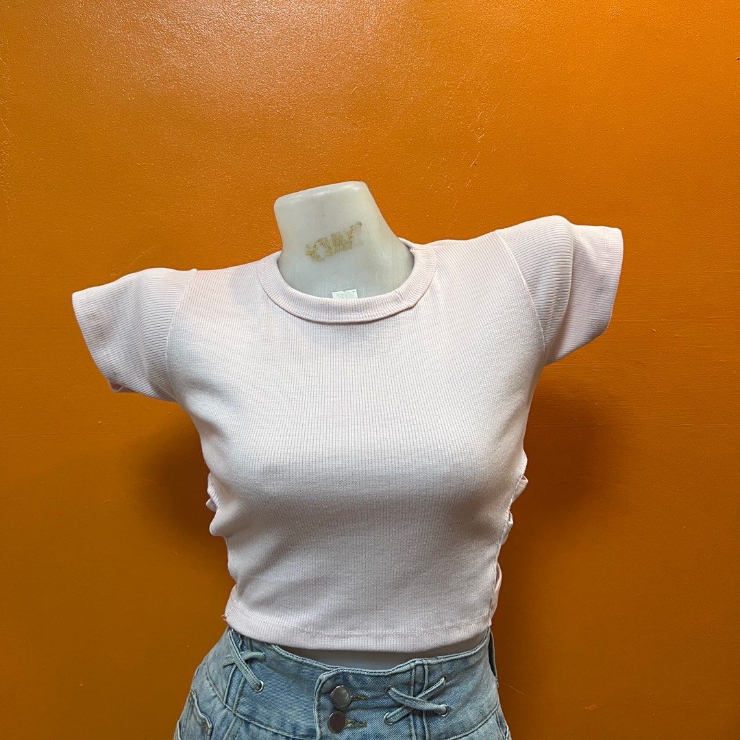 Shein Bangla Pastel Pink Basic Crop top, Women's Fashion, Tops, Shirts ...