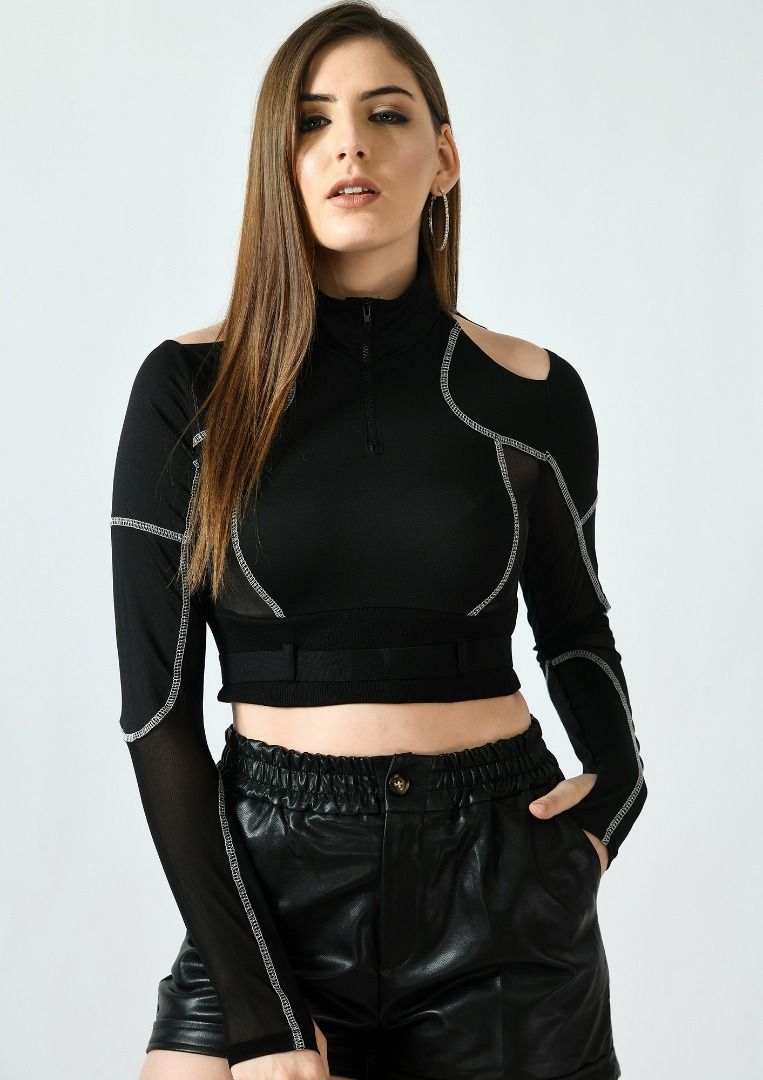 SHEIN Gothic Techwear Biker Belted Top, Women's Fashion, Tops ...