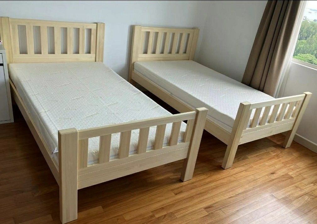 Solid Wood Single Bed Frame, Furniture & Home Living, Furniture, Bed ...