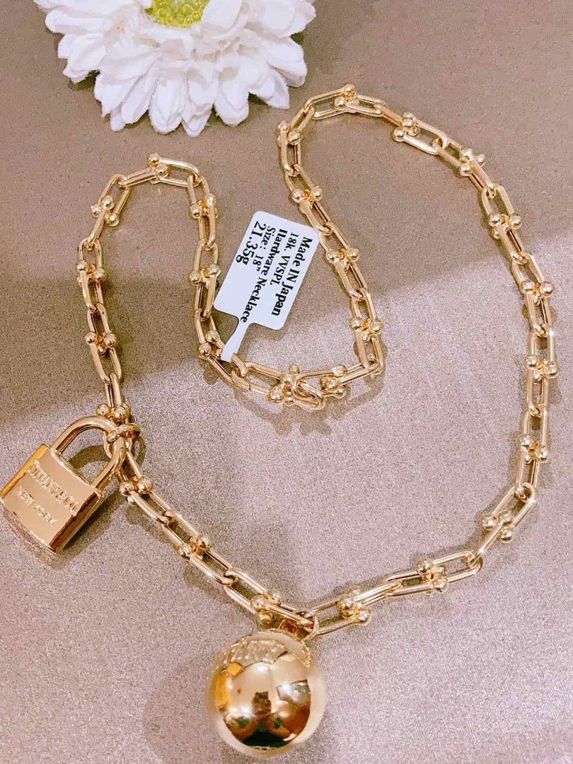 Tiff japan gold 18k lock and ball necklace, Women's Fashion, Jewelry ...
