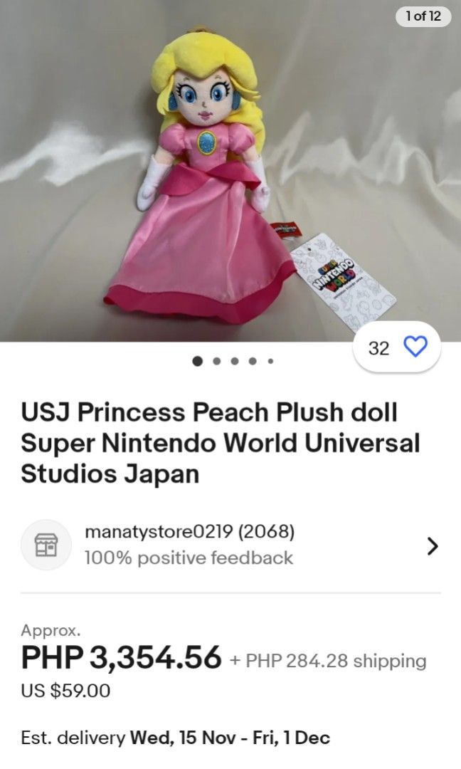 USJ Princess Peach Plush doll in Super Mario, Hobbies & Toys, Toys & Games on Carousell