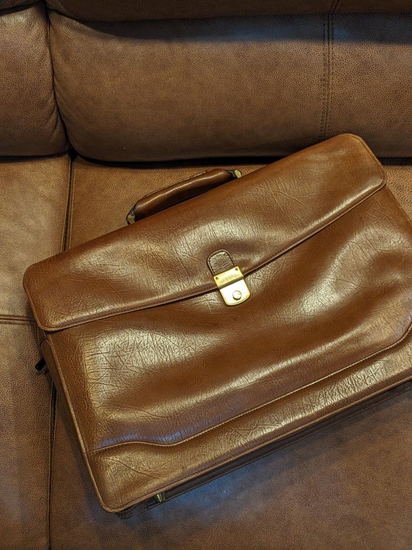 VINTAGE Briefcase Laptop Leather Office Travel Bag Brown, Luxury, Bags ...