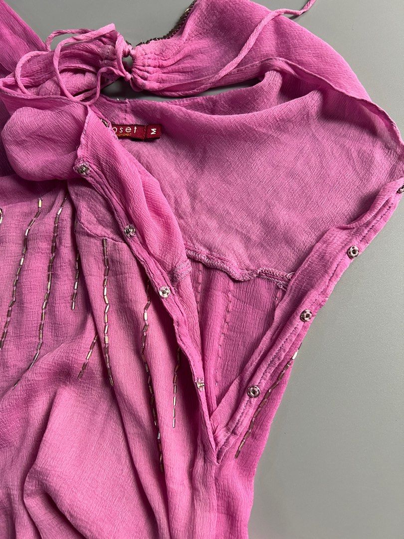 Vintage Silk Kloset Flowy Beaded Top, Women's Fashion, Tops, Sleeveless ...