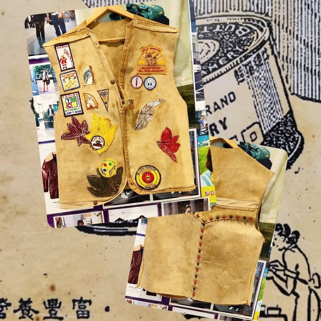 VTG beaten up suede leather patch work vest, Men's Fashion, Coats ...