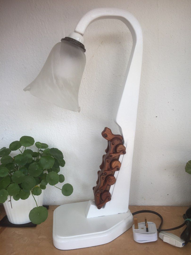 White Wooden Study Lamp With Wood Caterpillar Toy, Hobbies & Toys ...