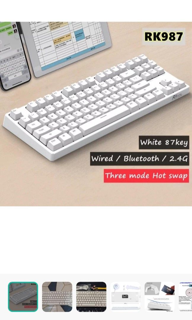 Wireless Royal Kludge RK987 White Mechanical Keyboard (Gateron Red ...
