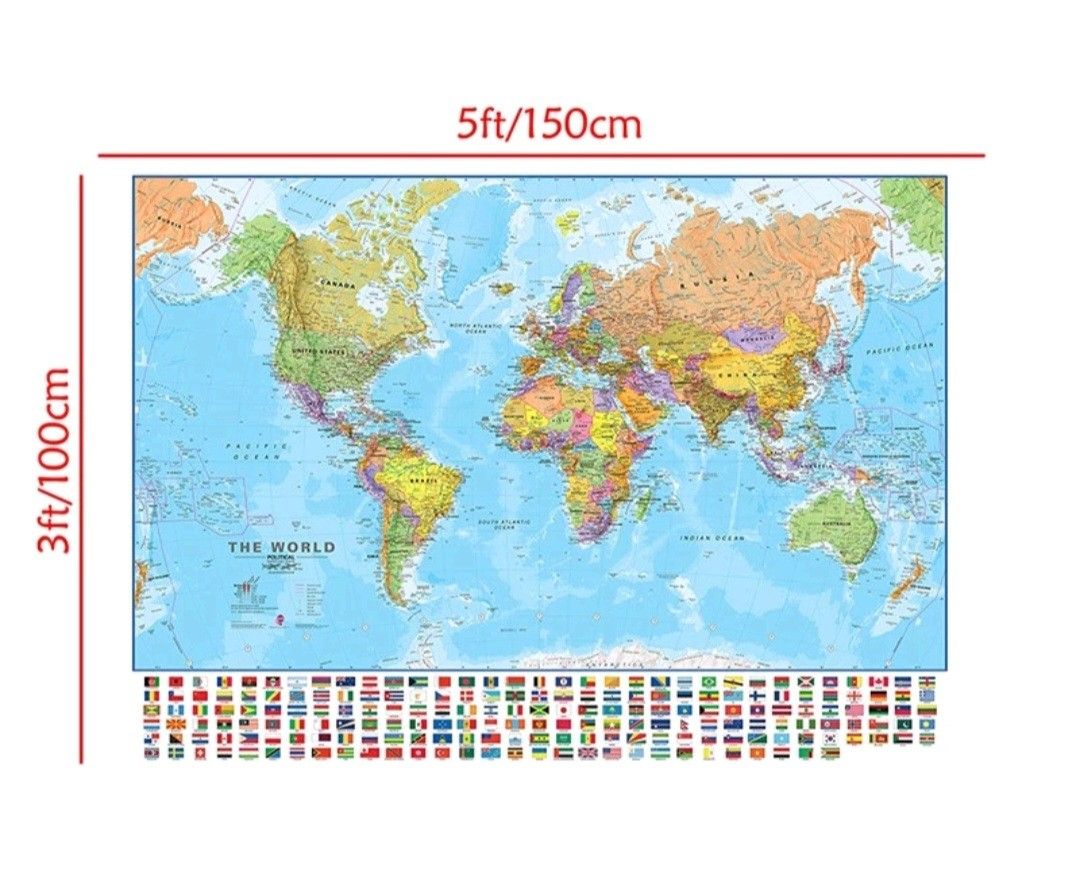 World Map with flags, Furniture & Home Living, Home Decor, Frames ...