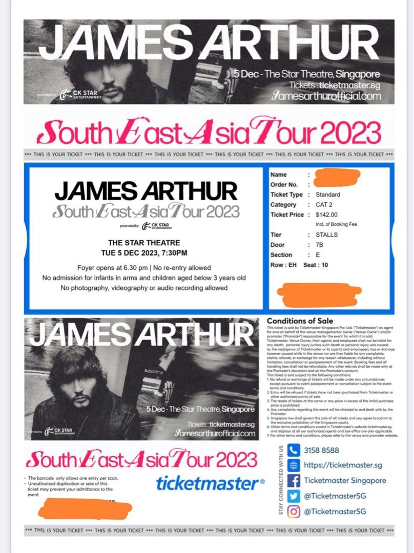 WTS James Arthur Concert Ticket, Tickets & Vouchers, Event Tickets on ...