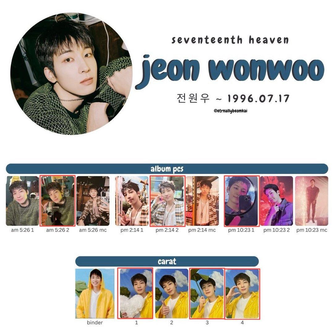 wtt seventeen svt seventeenth heaven pc photocard carat ver album jeonghan hoshi wonwoo mingyu ...