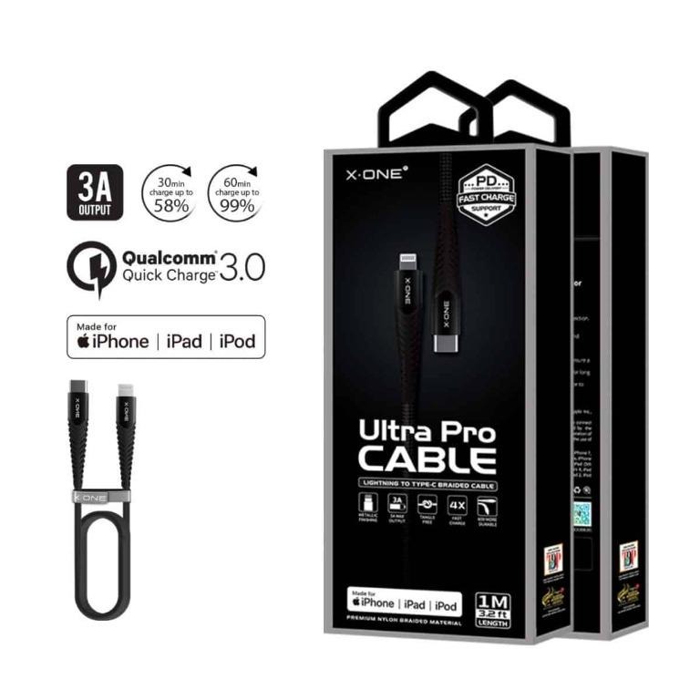 X.ONE® ULTRA PRO CABLE lightning TO TYPE C BRADIDED CABLE 3A MAX OUTPUT/ USB TO TYPE C FAST ...