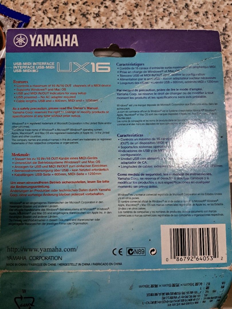 Yamaha USB Midi Interface UX16, Computers & Tech, Parts & Accessories ...
