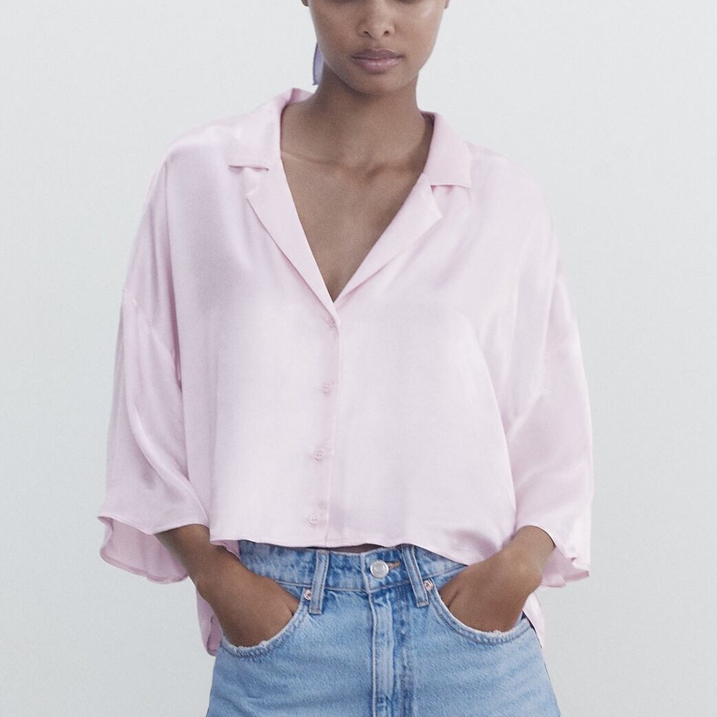 ZARA SATIN OVERSIZED CROPPED POLO TOP, Women's Fashion, Tops, Others ...
