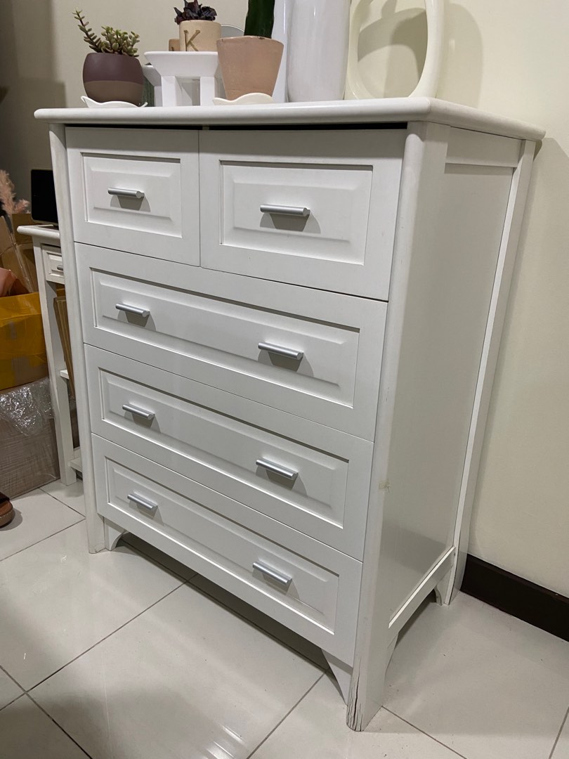 4-layer big duco finish white chest drawer / cabinet / dresser makeup ...
