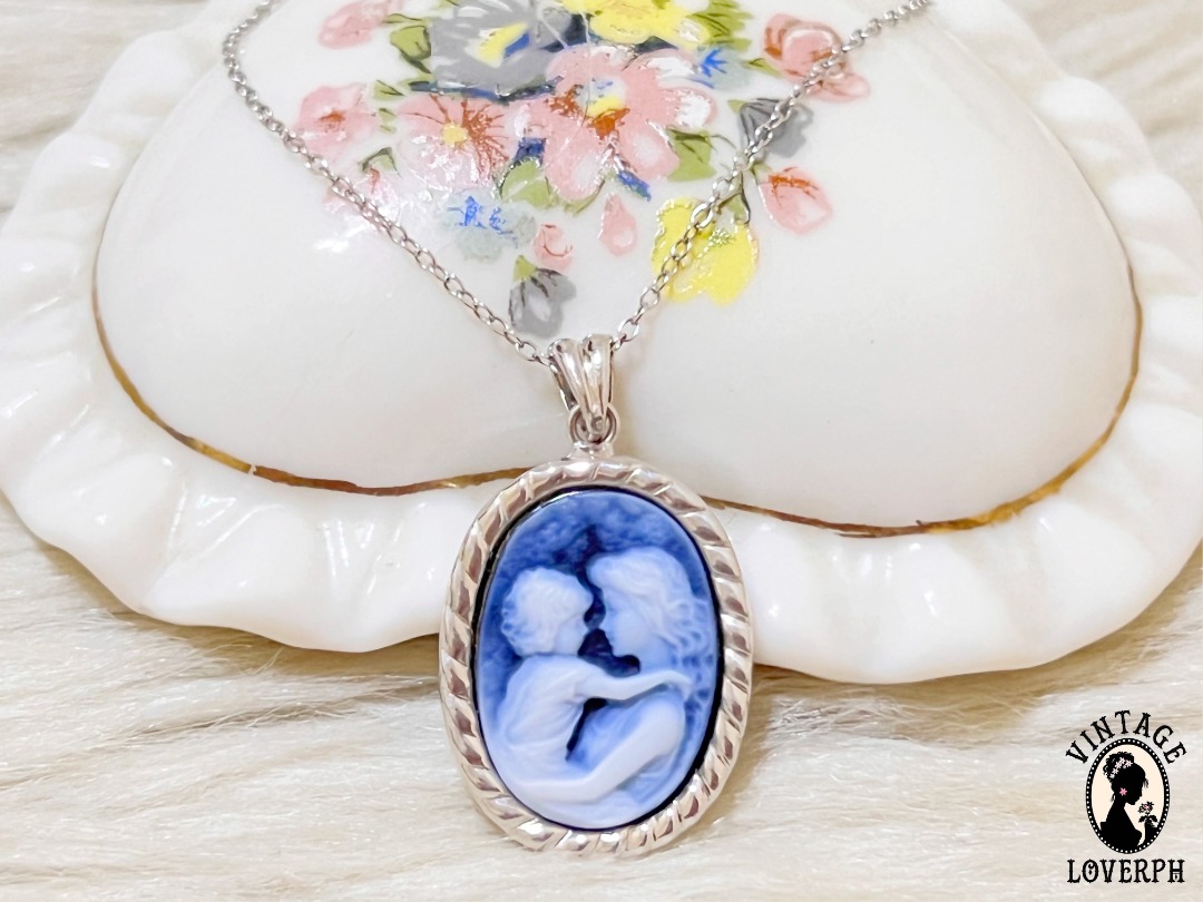 ️ ️ ️ NOS NETAYA Blue Agate Sterling Silver Mother snd Child Cameo ...
