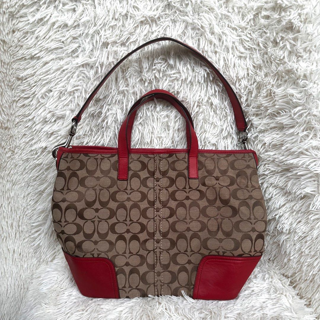 Authentic Coach Hadley 2-way Handbag Tote Bag Red Genuine Leather ...