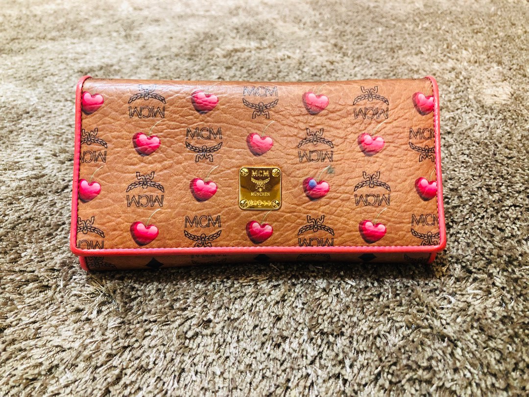 Authentic MCM Cognac Cherry Heart TriFold Long Wallet, Luxury, Bags ...