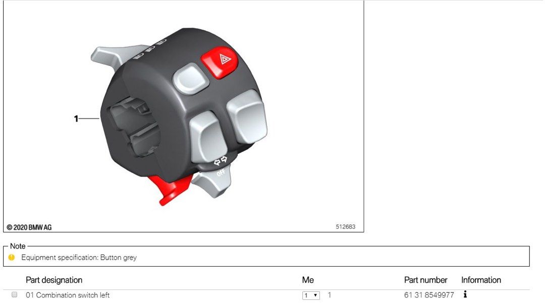 BMW R1200GS left multi controller combination switch part number 61 31 ...