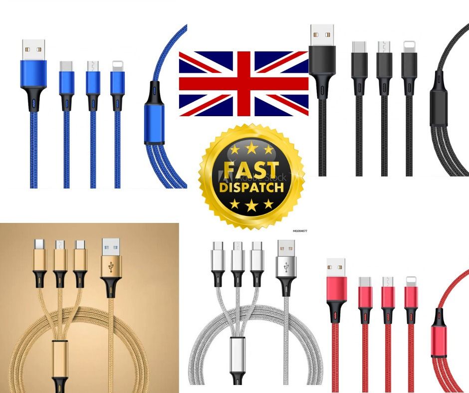 CABLE Multi Charger Cord 3 in 1 Wire - iPhone Android Type C Port ...