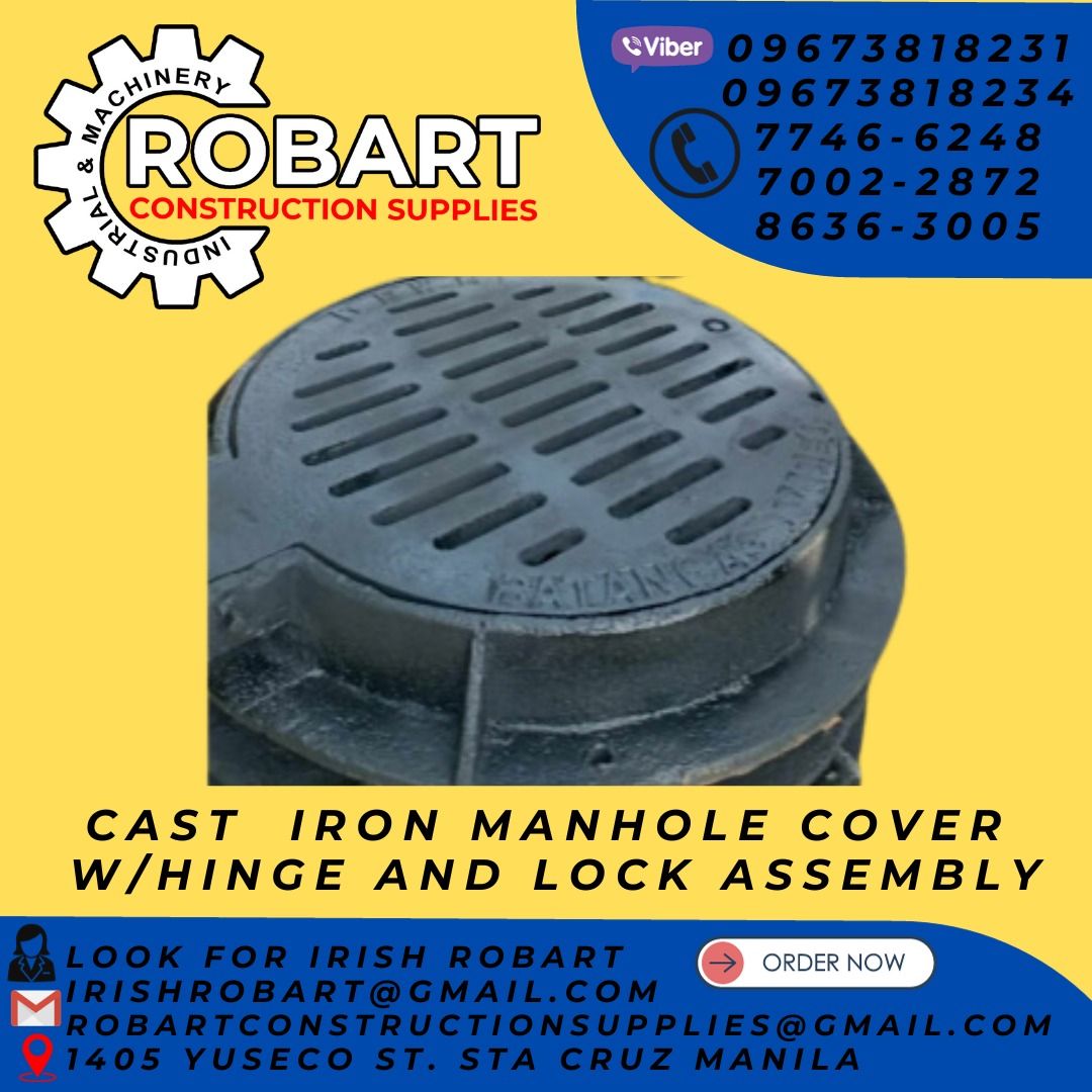 Cast iron manhole cover w/hinge and lock assembly, Commercial ...