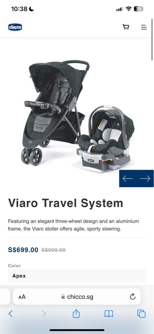 Chicco Viaro Travel System (stroller + car seat + key fit), Babies ...