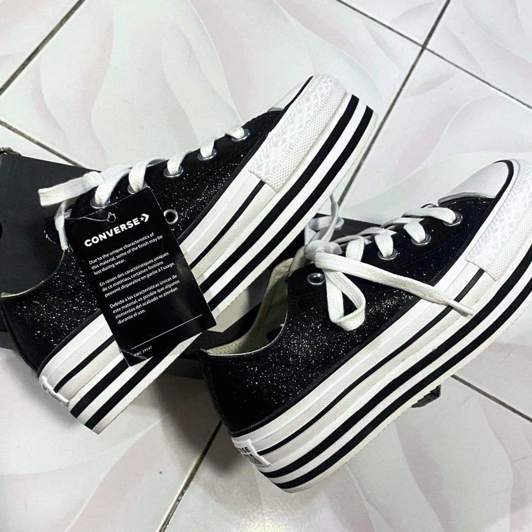 Converse Chuck Taylor All Star Lo Black Glitter Platform US 5 (22cm ...