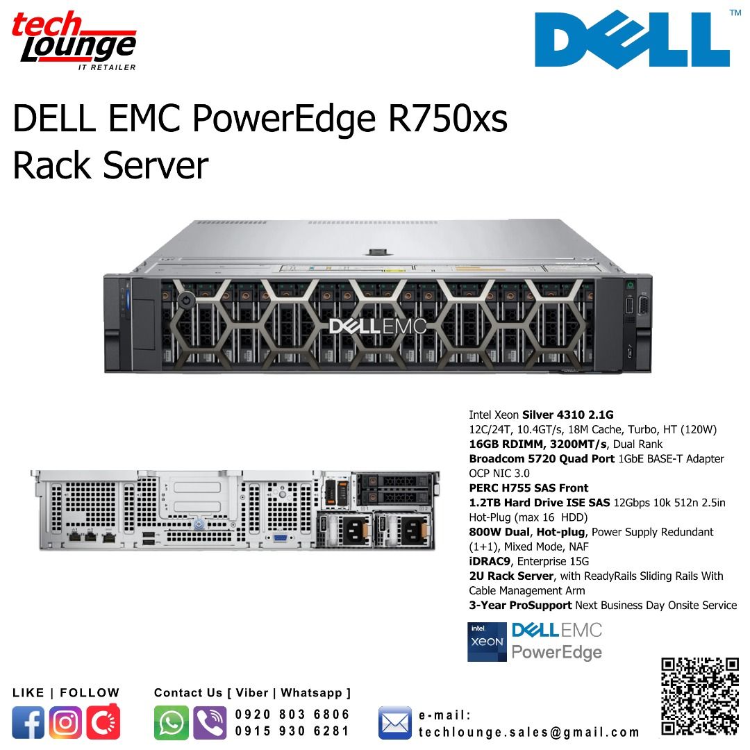 DELL EMC POWEREDGE R750xs Rack Server-Intel Xeon Silver 4310, 16GB, 4x ...