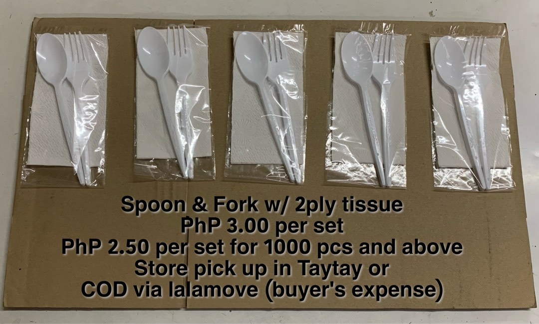 Disposable spoon and fork with tissue set cutlery, Furniture & Home ...