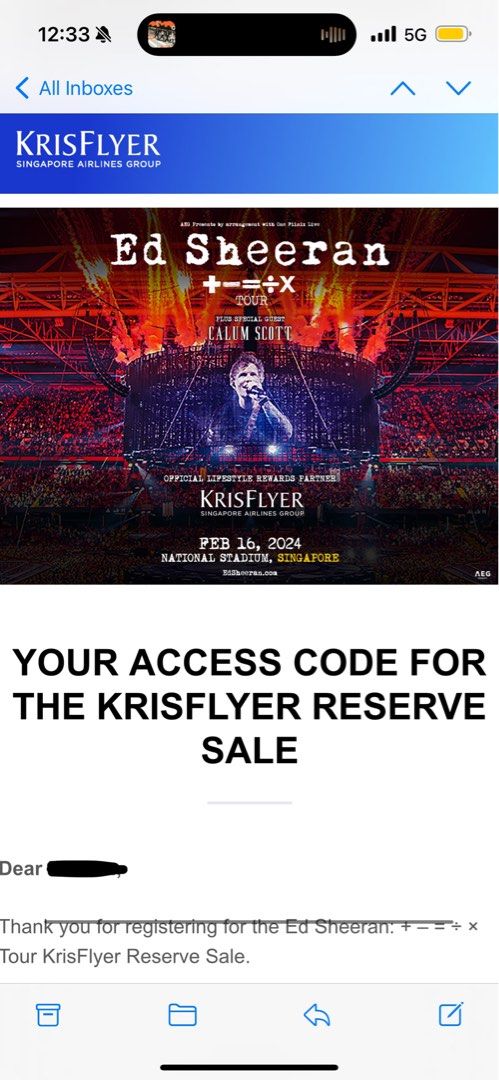 Ed Sheeran Krisflyer Access Code, Tickets & Vouchers, Event Tickets on ...