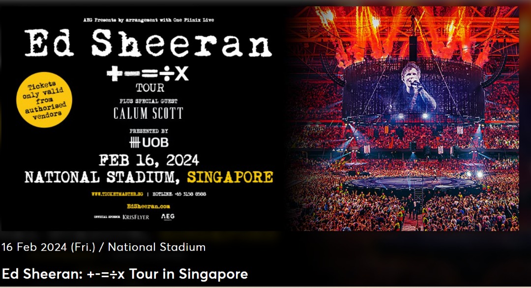 [Cat 3] Ed Sheeran Singapore Concert 2024, Tickets & Vouchers, Event ...