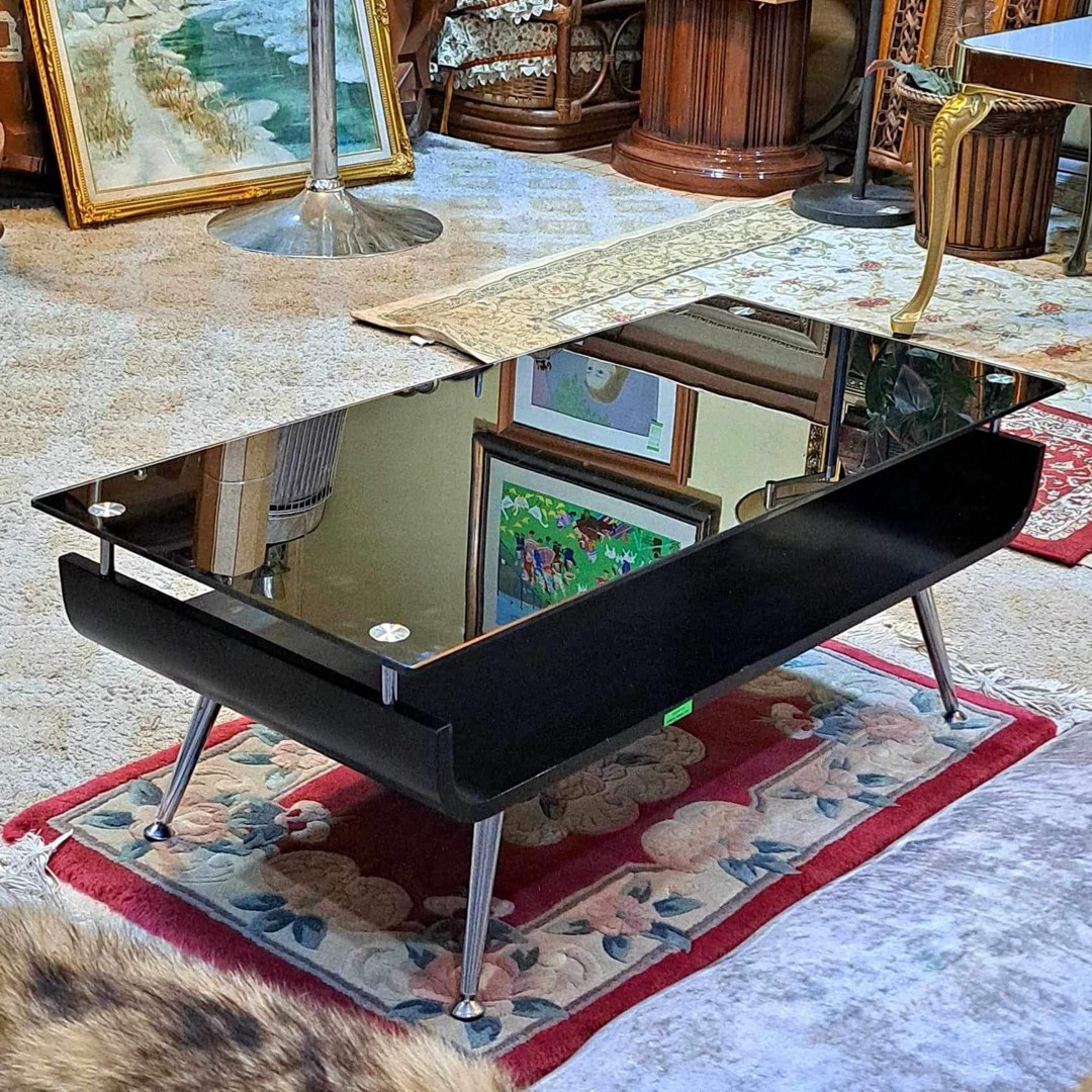 Fashionable Black Glass Table. Beautiful bent wood coffee table ...