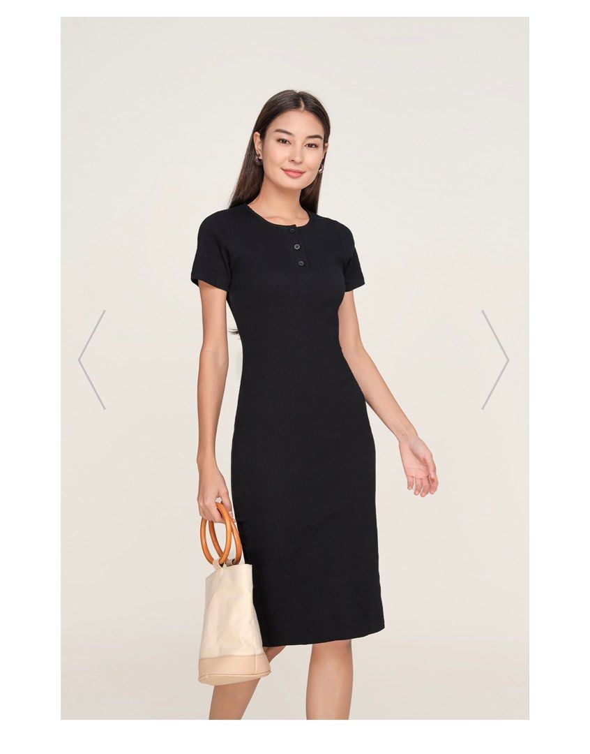 Fayth Adria Ribbed Midi Dress in Black, Women's Fashion, Dresses & Sets ...