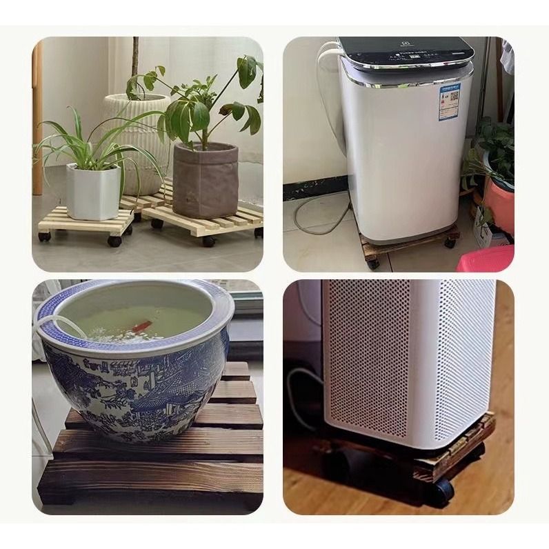 Flowerpot base Wooden Movable Plant Pot Trolley Trays Plant Stand Caddy ...