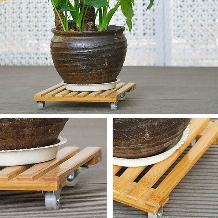 Flowerpot base Wooden Movable Plant Pot Trolley Trays Plant Stand Caddy ...