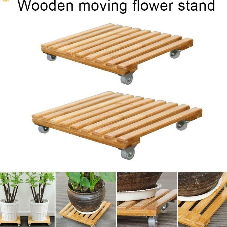 Flowerpot base Wooden Movable Plant Pot Trolley Trays Plant Stand Caddy ...