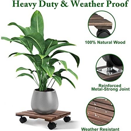 Flowerpot base Wooden Movable Plant Pot Trolley Trays Plant Stand Caddy ...