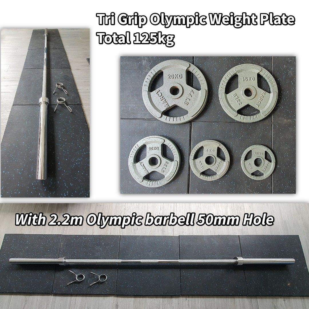 Gym weight whole set 125kg with 2.2m Olympic Barbell 16kg, Sports Equipment, Exercise & Fitness ...