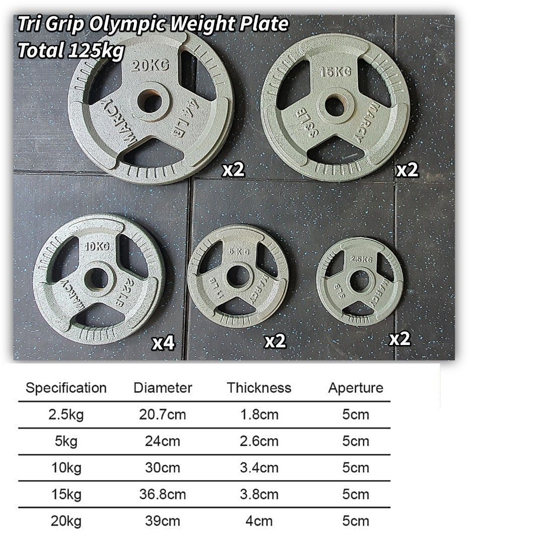 Gym weight whole set 125kg with 2.2m Olympic Barbell 16kg, Sports Equipment, Exercise & Fitness ...