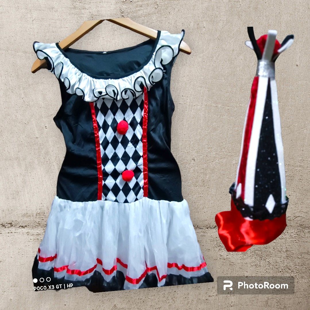 Harley Quinn's Jester Costume with Headdress, Women's Fashion, Dresses & Sets, Dresses on Carousell