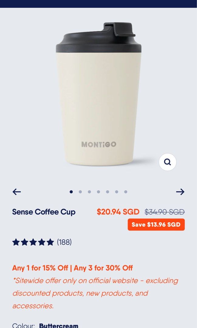 [INSTOCK] Montigo Sense Coffee Cup in Buttercream, Furniture & Home ...