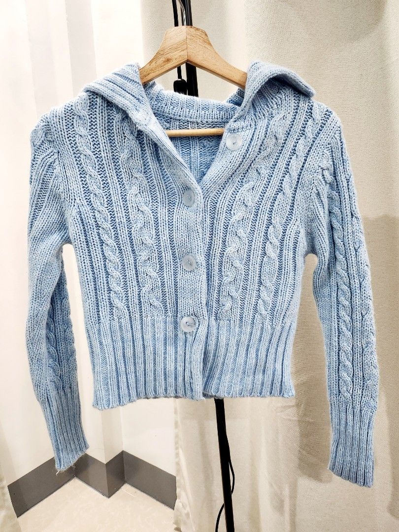 LIGHT BLUE KNITTED JACKET, Women's Fashion, Coats, Jackets and ...