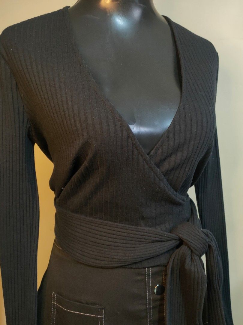 Lush - Black Knitted Wrap Around Top, Women's Fashion, Tops ...