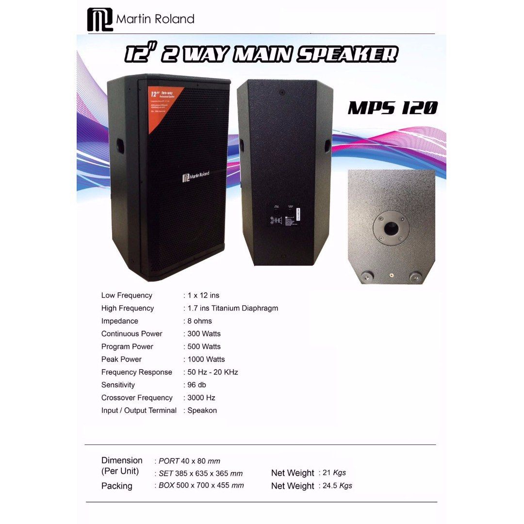Martin roland mps12 inch pair speaker, Audio, Soundbars, Speakers & Amplifiers on Carousell