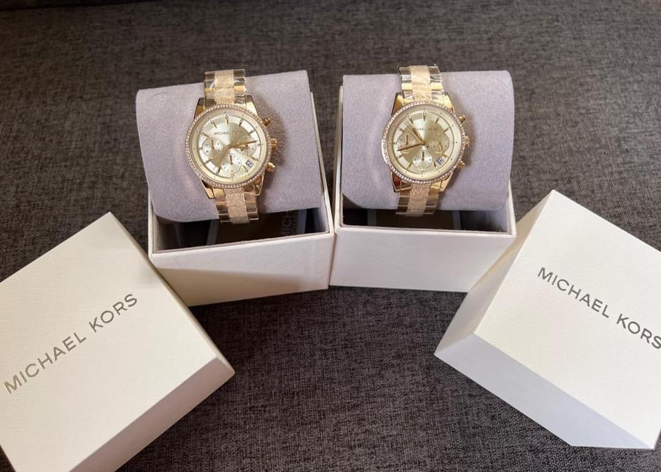 Michael Kors Women's Ritz Chronograph Gold-Tone Steel Watch MK6597 37mm ...