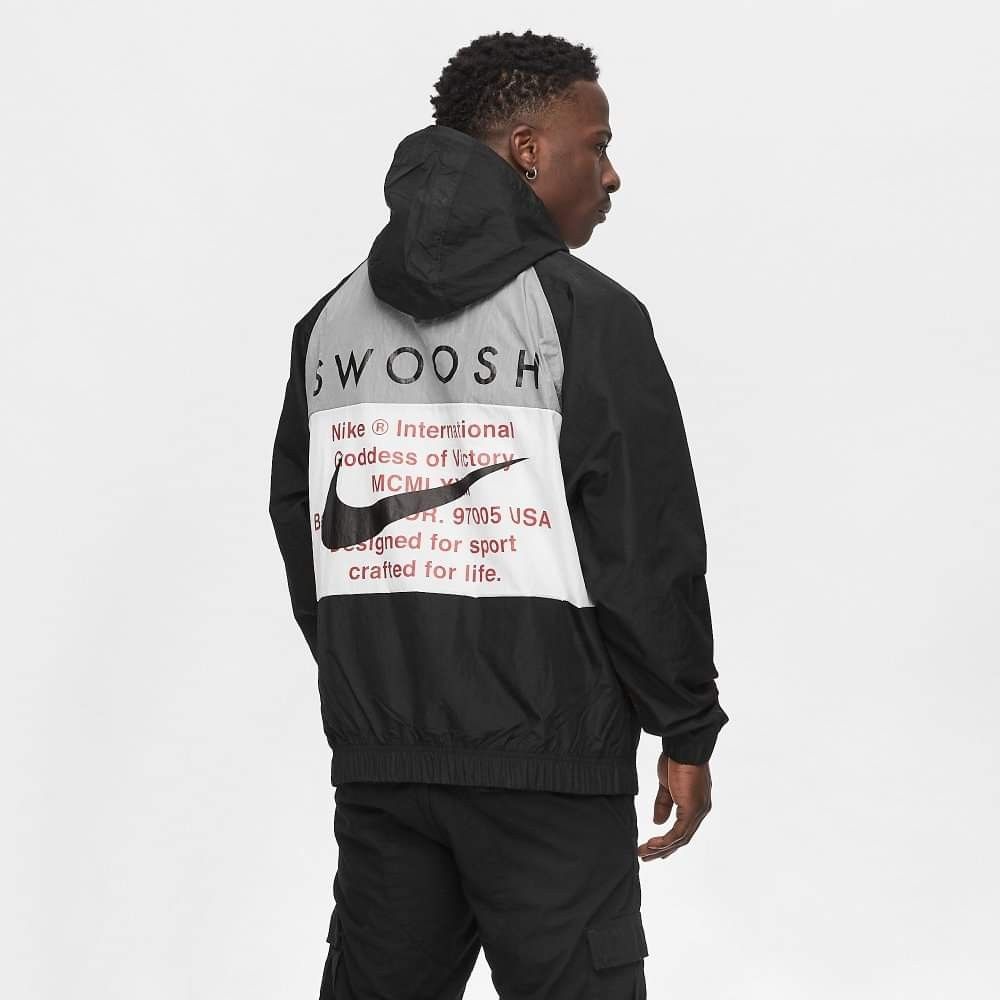Nike International Big Swoosh Logo Tri Color Windbreaker Hoodie Jacket ...