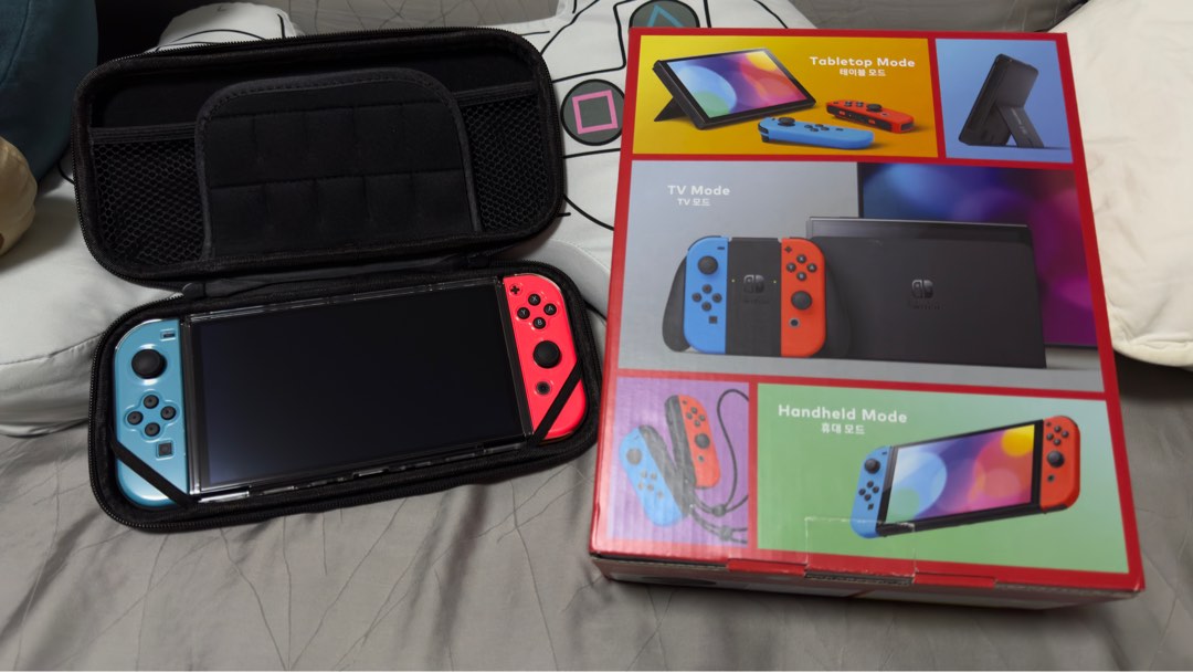 Nintendo Switch OLED (Red and Blue), Video Gaming, Video Game Consoles ...