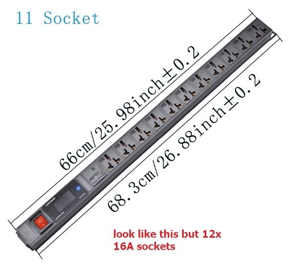 PDU digital display ammeter power distribution unit expansion 16A socket with lightning ...